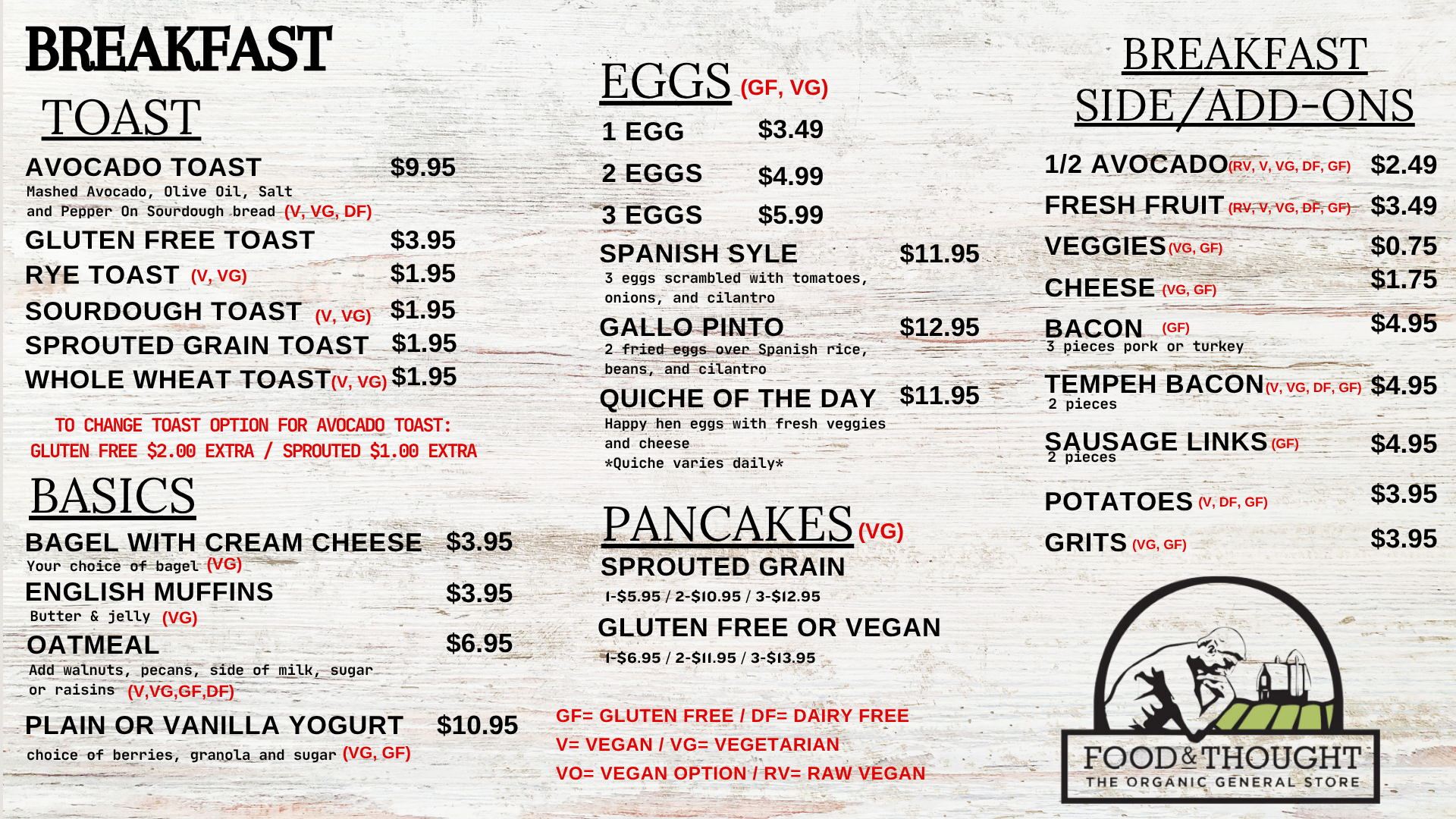 Menus - Food & Thought