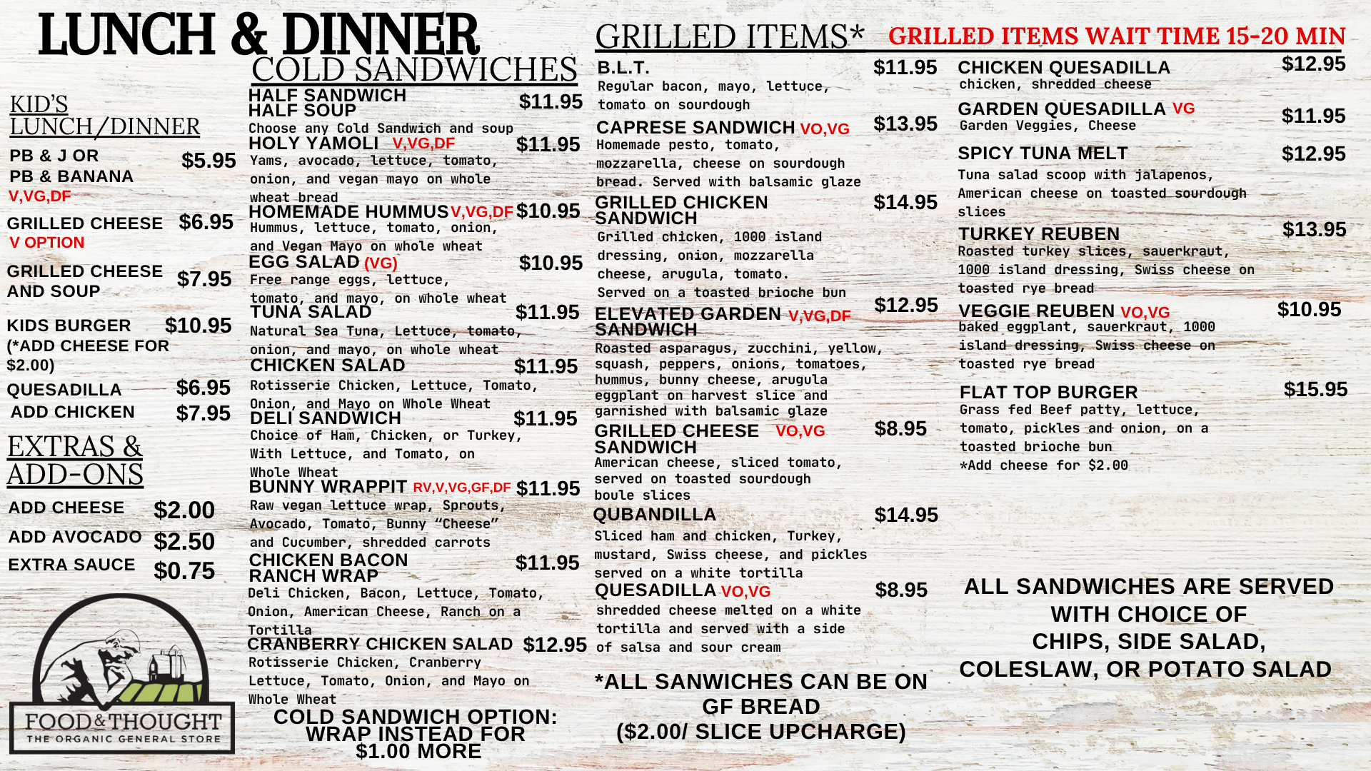 Menus - Food & Thought